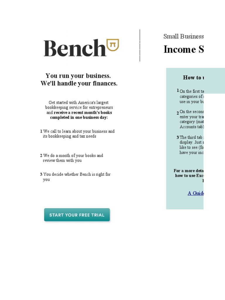 Bench - Co Income Statement Excel Template | PDF | Expense | Bookkeeping