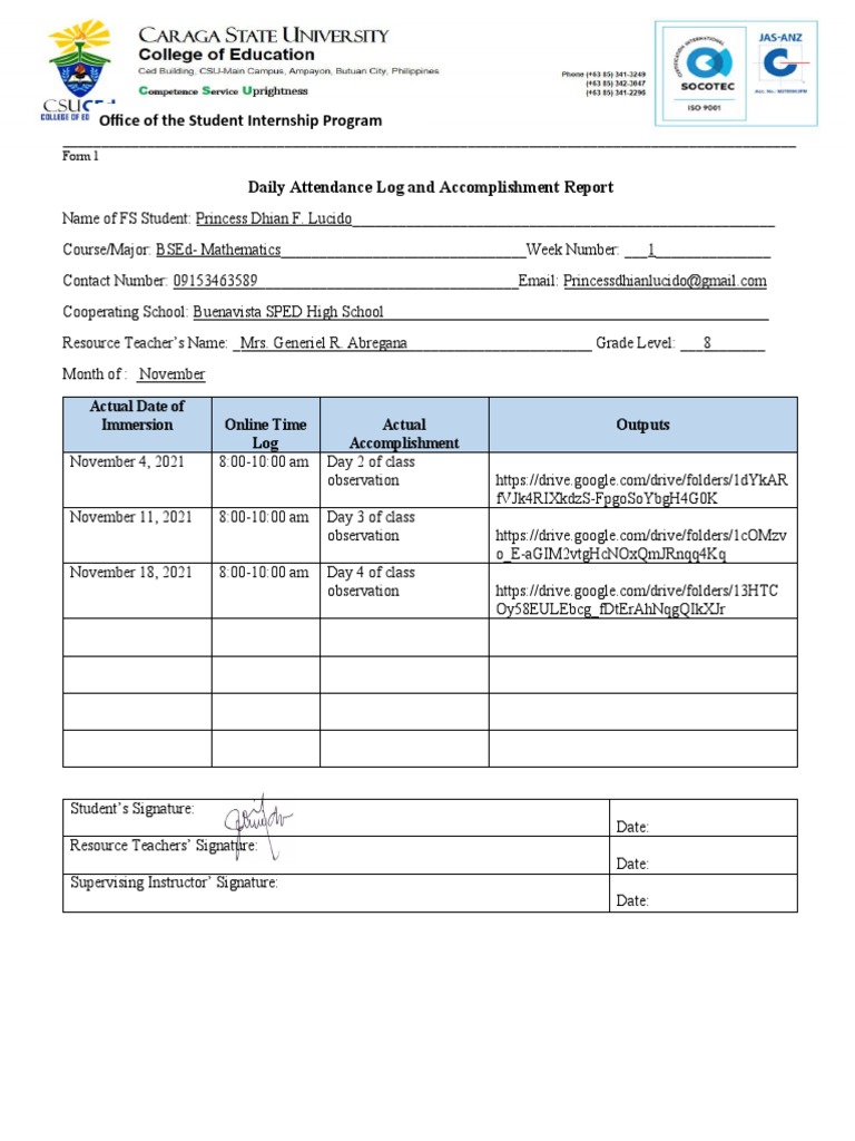 Internship Attendance & Report Log | PDF