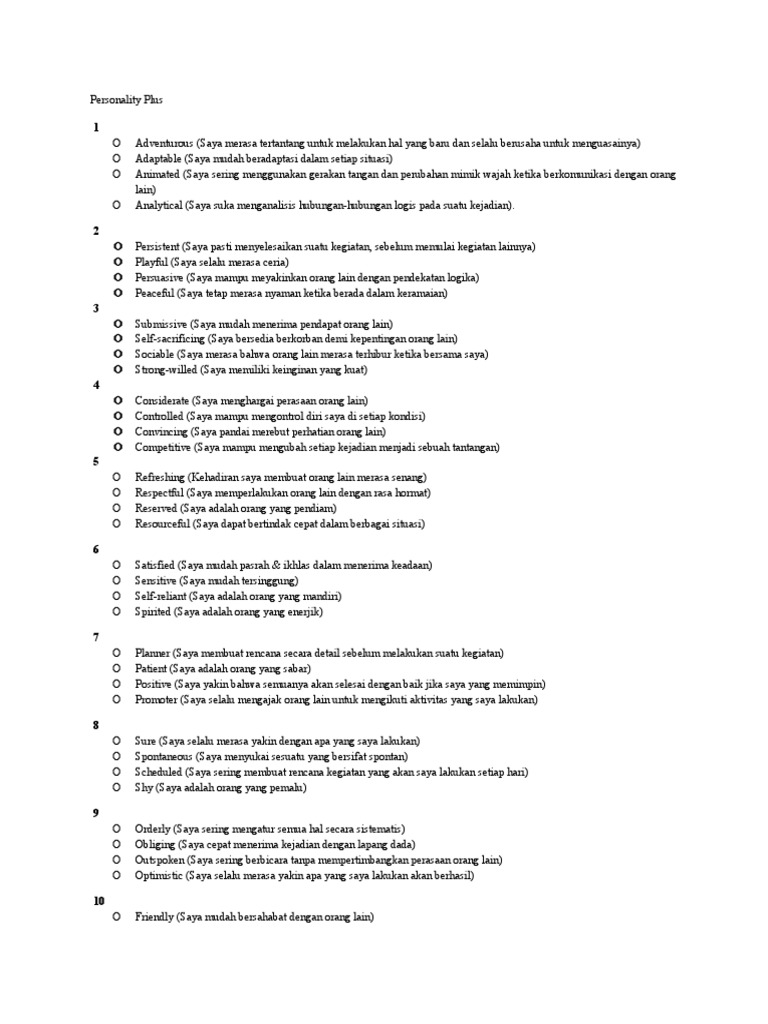 Soal Tes Personality Plus | PDF