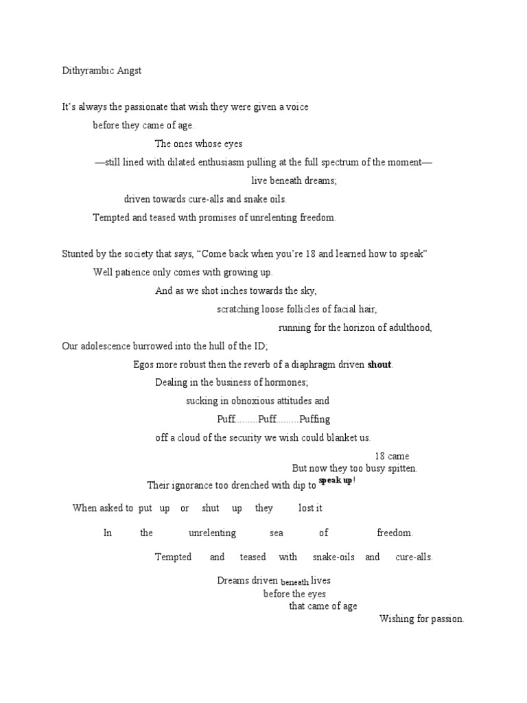 Dithyrambic Angst | PDF