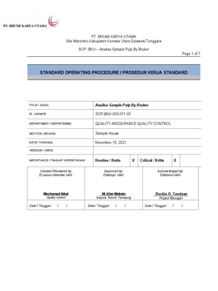 SOP - 011 - Analisa Sample Dengan Bruker | PDF
