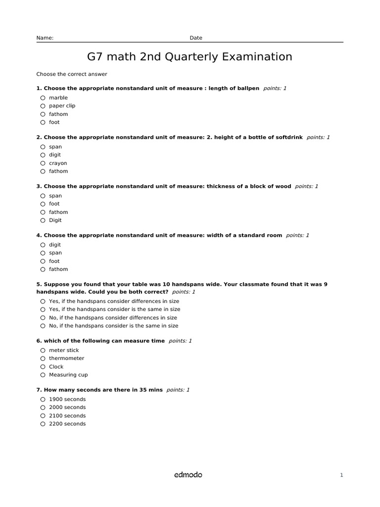 G7 Math 2nd Quarter Exam Questions | PDF | Variable (Mathematics) | Numbers