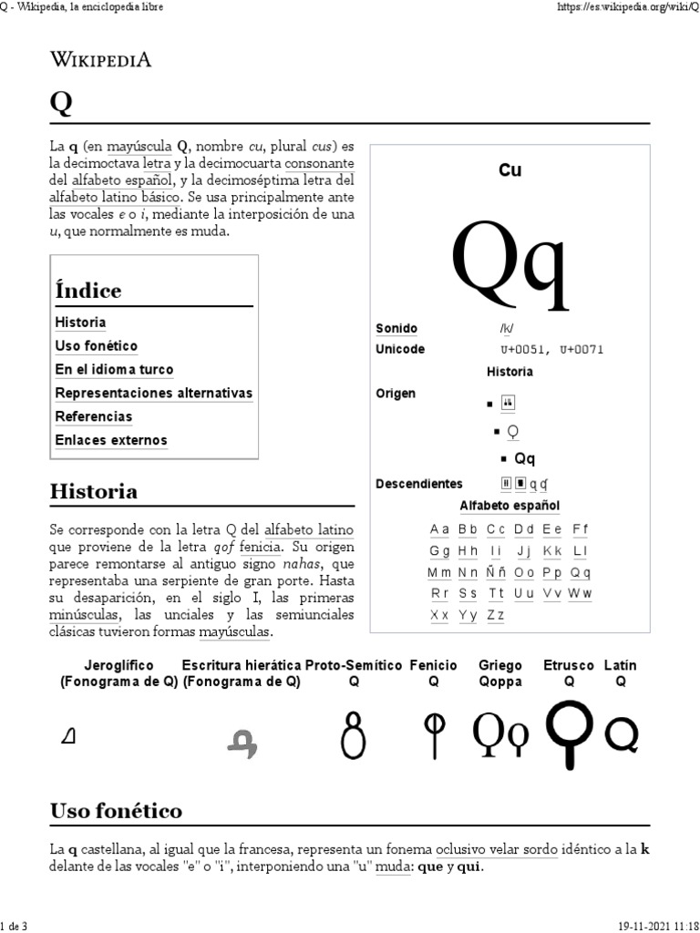 Q - Wikipedia, La Enciclopedia Libre | PDF | Ortografía | Caligrafía ...