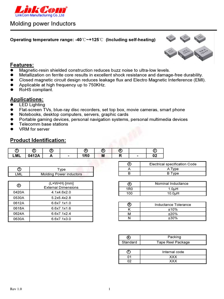 Molding Power Inductors: Features | PDF | Inductor | Electronics