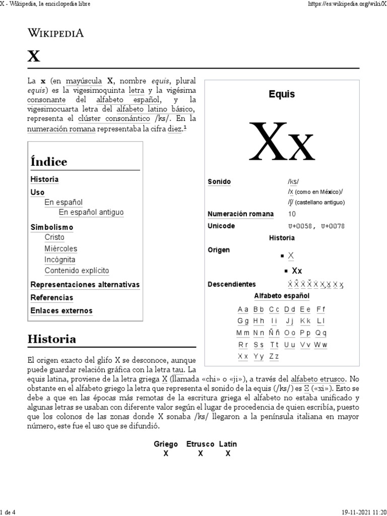 X - Wikipedia, La Enciclopedia Libre | PDF | Lengua española | Alfabeto
