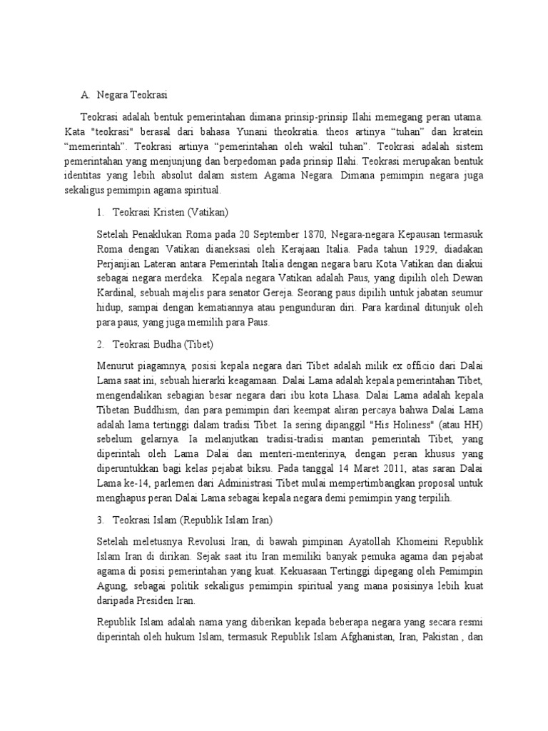 Perbedaan Negara Teokrasi, Sekuler, Ateis Dan Pancasila | PDF