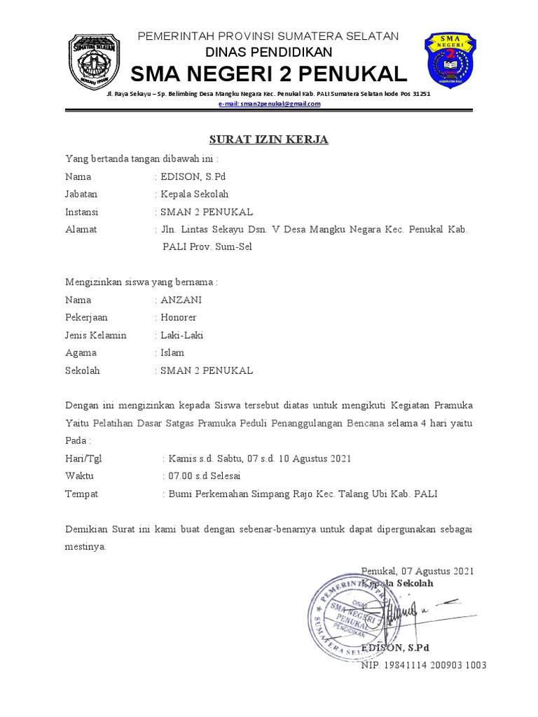 Surat Izin Sekolah | PDF