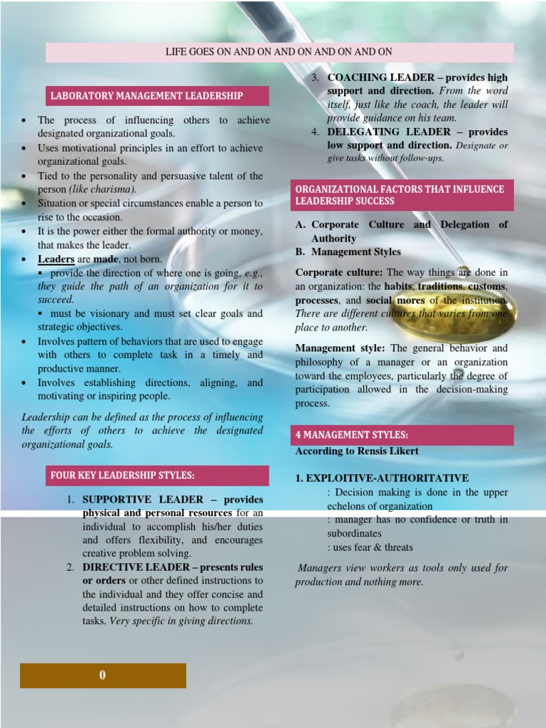 Laboratory Management Leadership: Lifegoesonandonandonandonandon | PDF ...