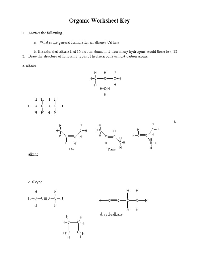 Organic Worksheet Key | PDF | Alkane | Chemical Compounds