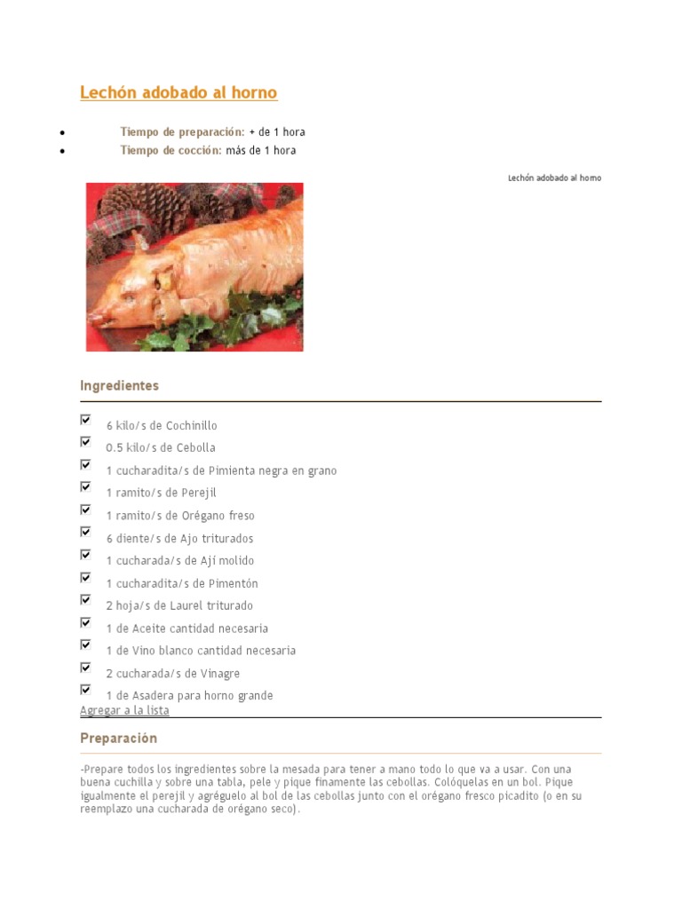 Lechón Adobado Al Horno | PDF | Pimenton | Cocina
