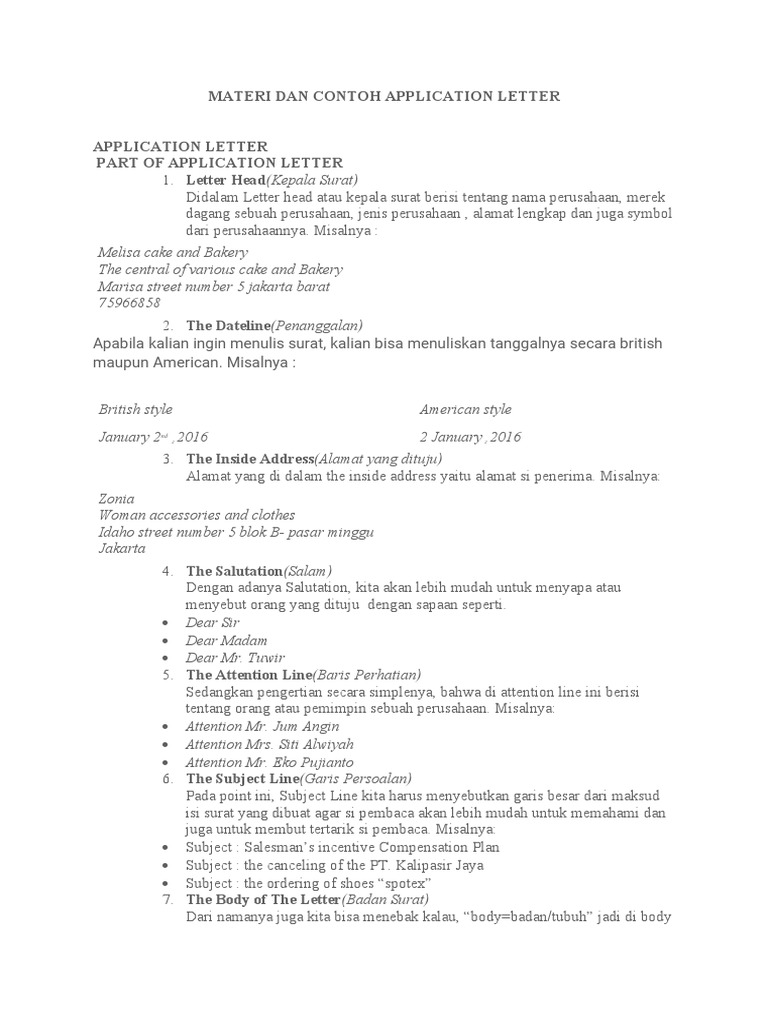 Materi Dan Contoh Application Letter | PDF