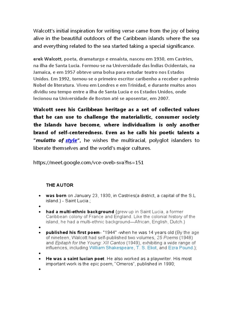 The Life and Works of Derek Walcott: A Poet Laureate of the Caribbean ...