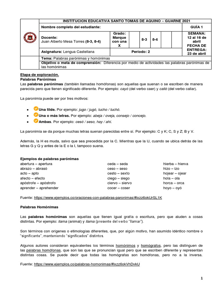 Grado 8° Lengua Castellana Guía 1 | PDF | Artes del Lenguaje y Comunicación