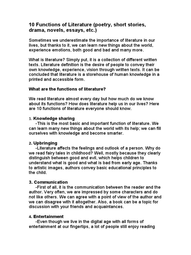 10 Essential Functions of Literature | PDF | Pleasure | Good And Evil