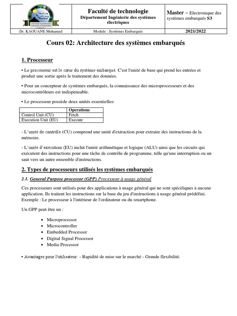 Cours 02 | Descargar gratis PDF | Microcontrôleur | Processeur