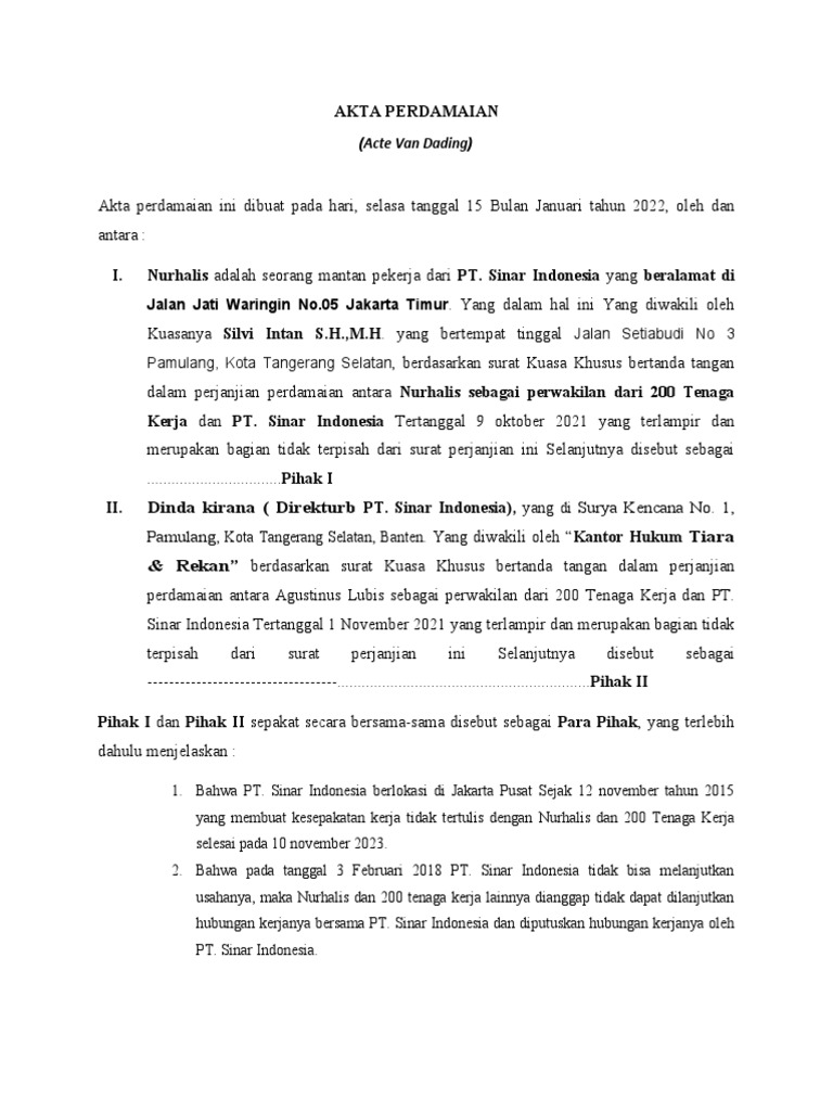 Akta Perdamaian Silvi Intan | PDF