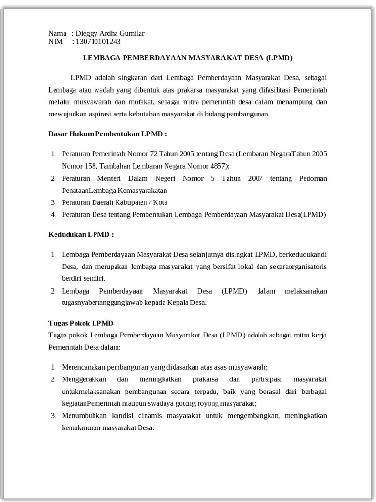 Tugas Pokok LPMD Tugas Pokok Lembaga Pemberdayaan Masyarakat Desa (LPMD ...