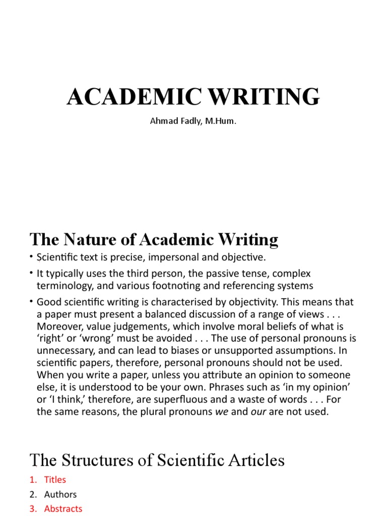 Academic Writing | PDF | Abstract (Summary) | Pronoun
