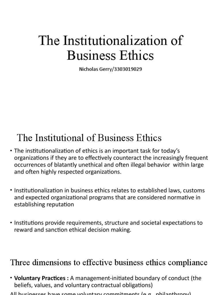 The Institutionalization of Business Ethics | PDF | Business Ethics ...