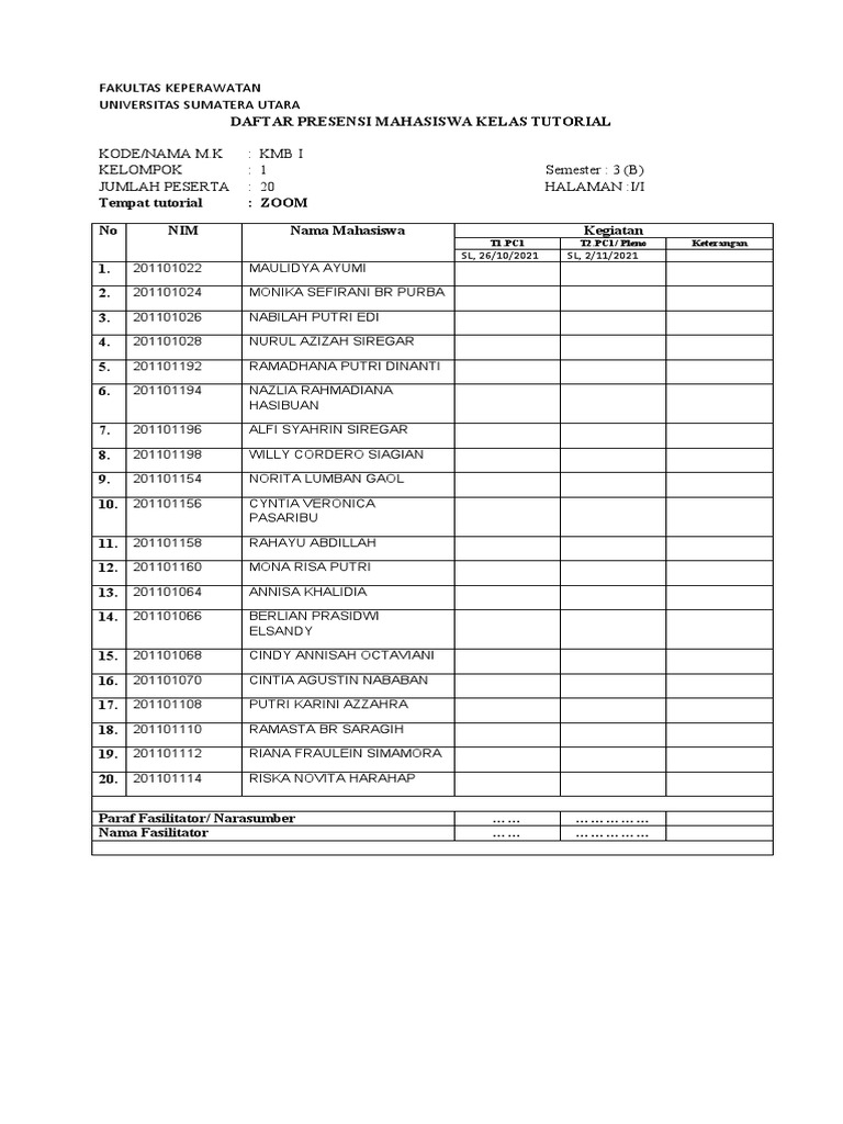 Absen Tutor 3..B | PDF