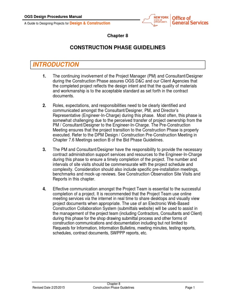 Construction Phase Guidelines: OGS Design Procedures Manual | PDF | Economic Sectors
