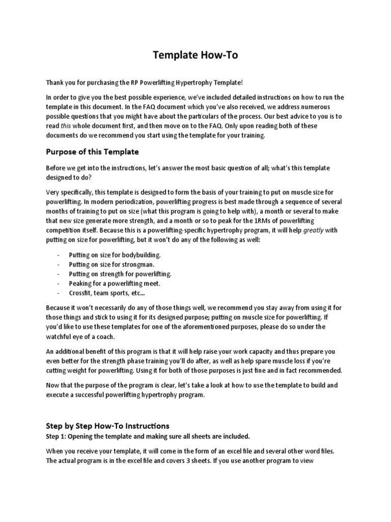 RP Powerlifting Hypertrophy Template Guide | PDF