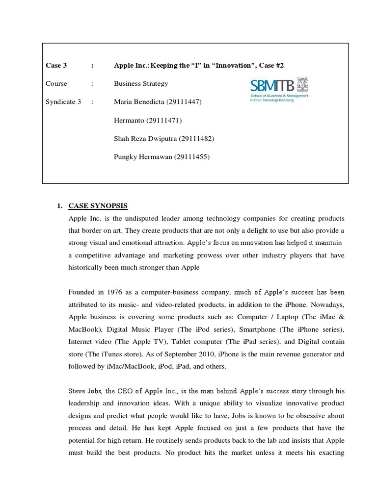 Group Assignment Case 3 Apple Inc Keeping The I in Innovation | PDF | Apple Inc. | Steve Jobs