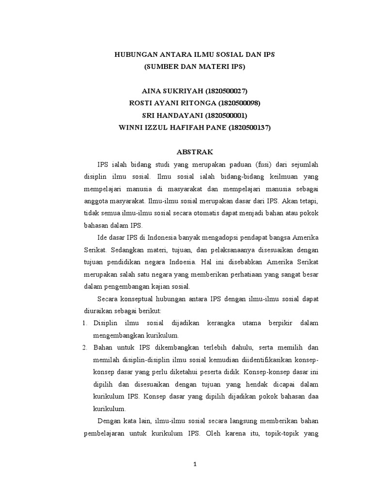 Hubungan Antara Ilmu Sosial Dan IPS Kel. 2 | PDF