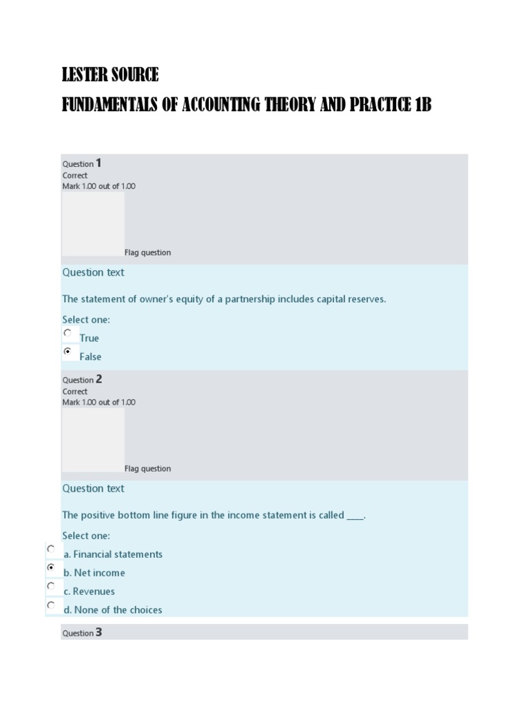 Fundamentals of Accounting Theory 1B | PDF | Revenue | Working Capital