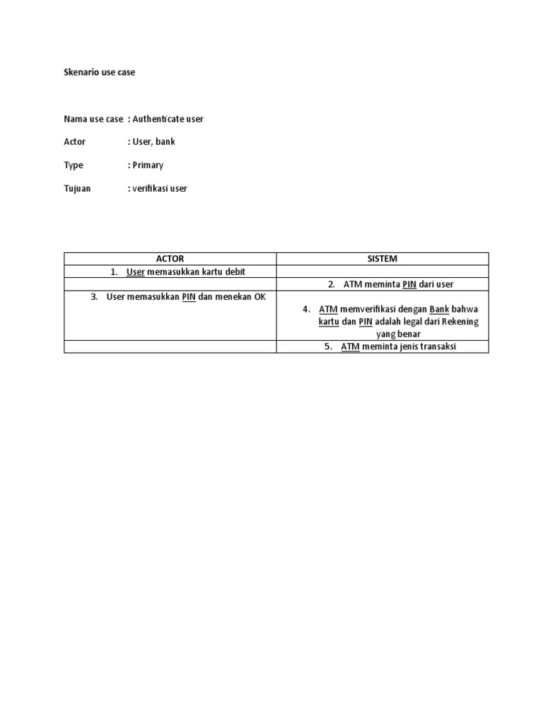 Contoh Skenario Use Case ATM | PDF