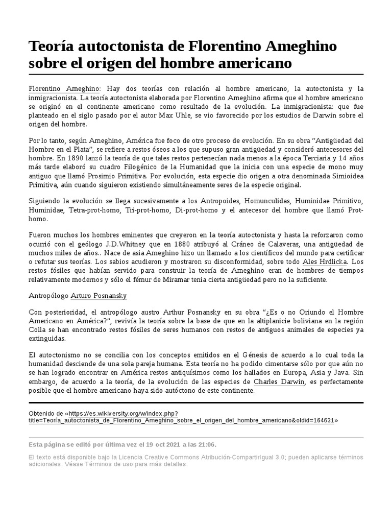 Teoría Autoctonista de Florentino Ameghino Sobre El Origen Del Hombre ...