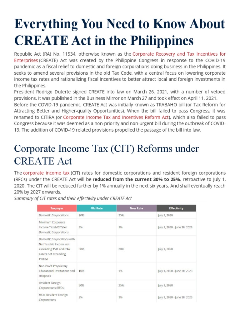 Everything You Need To Know About CREATE Act in The Philippines | PDF ...