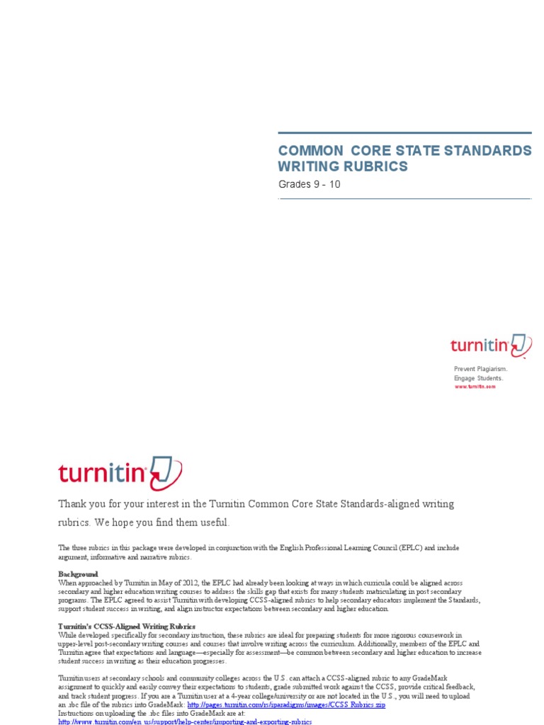 Common Core State Standards Writing Rubrics: Grades 9 - 10 | PDF ...