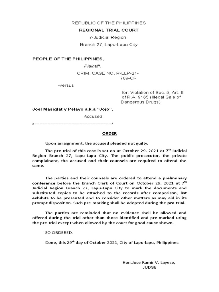 Regional Trial Court: Republic of The Philippines | PDF