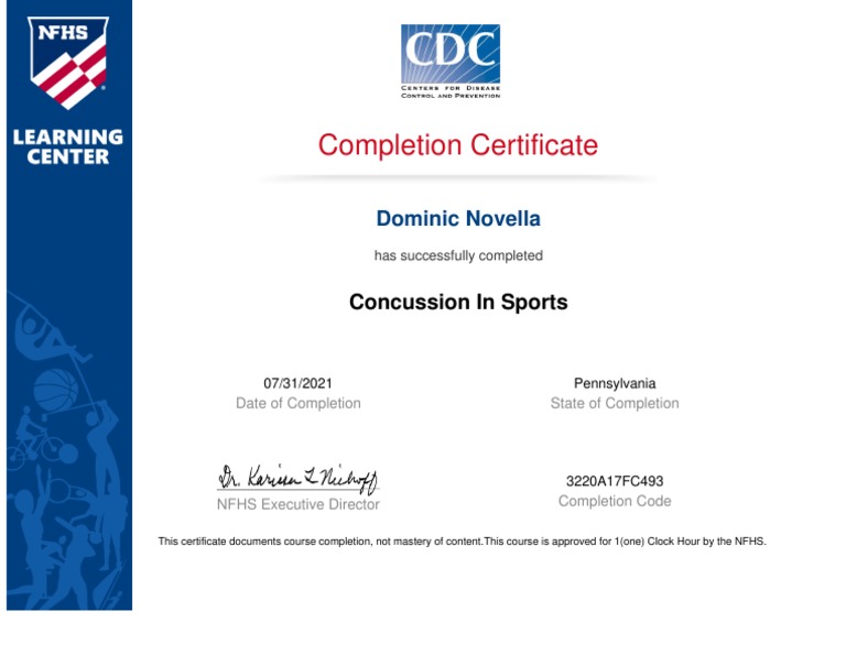 Concussion Certificate | PDF
