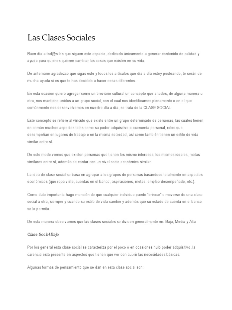 Las Clases Sociales | PDF | Sociedad | Concepto