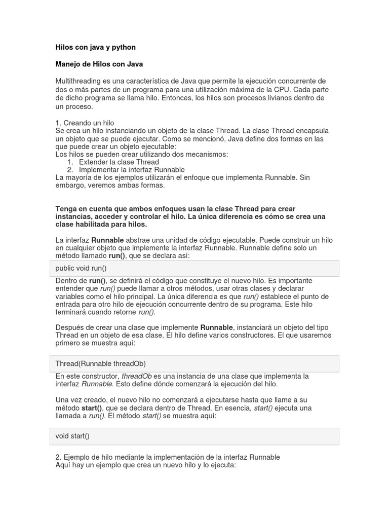 Hilos Con Java y Python Guia de Trabajo | PDF | Hilo (Computación ...