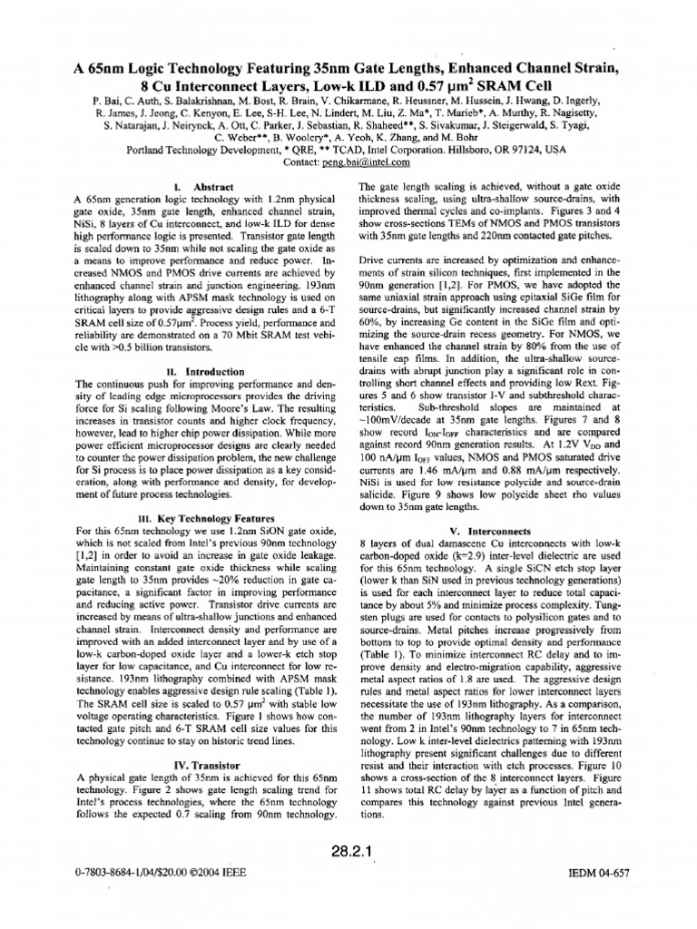 65Nm Logic Technology Featuring 35Nm Gate Lengths, Enhanced Channel ...