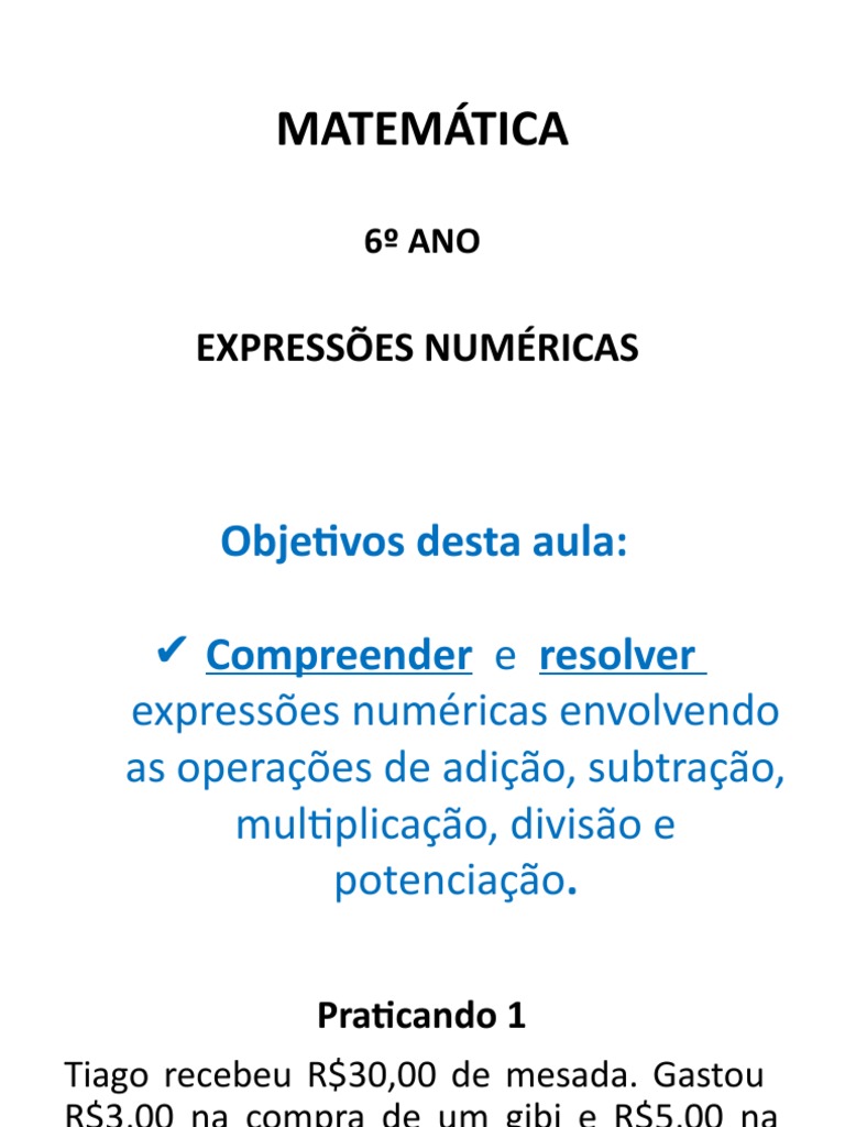 Expressões Numéricas no 6º Ano | PDF | Matemática