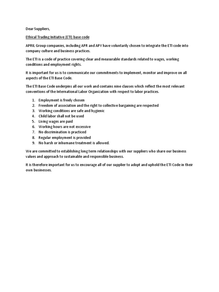 ETI Base Code Notification | PDF