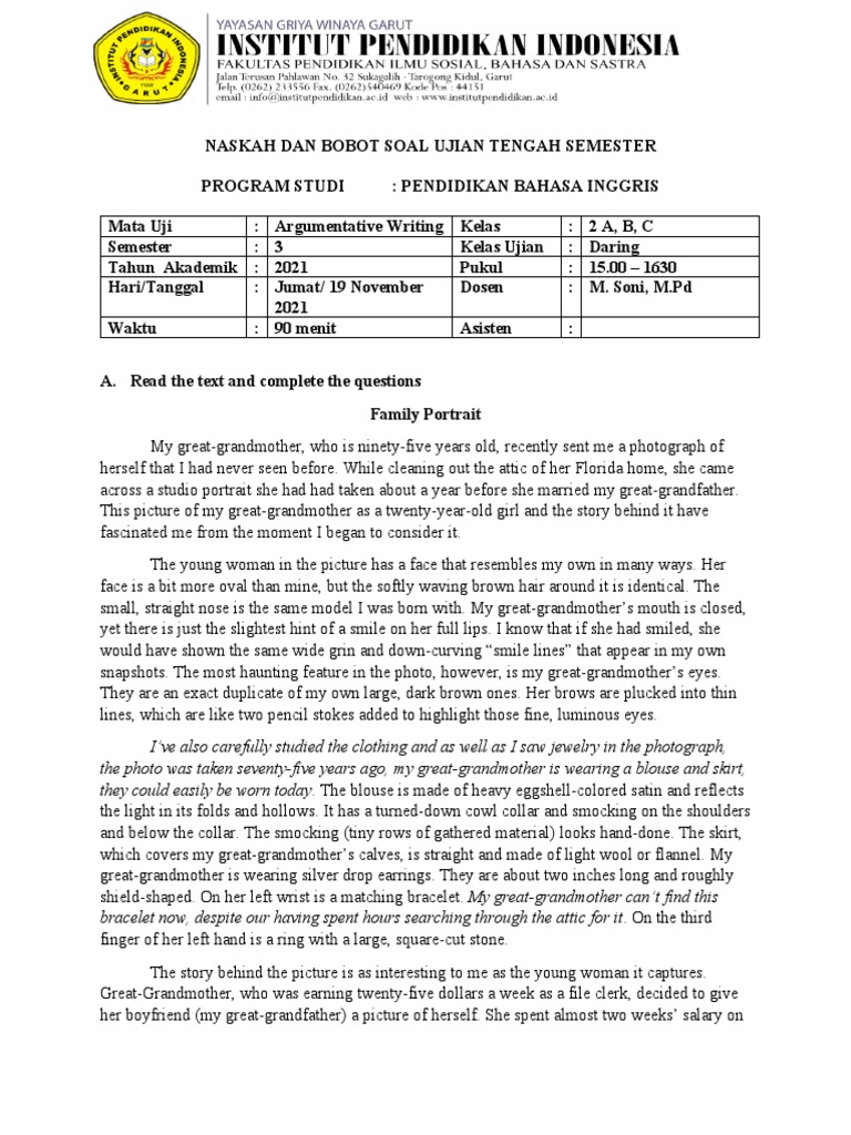 Naskah Soal UTS - Essay Writing | PDF | Essays | Blouse