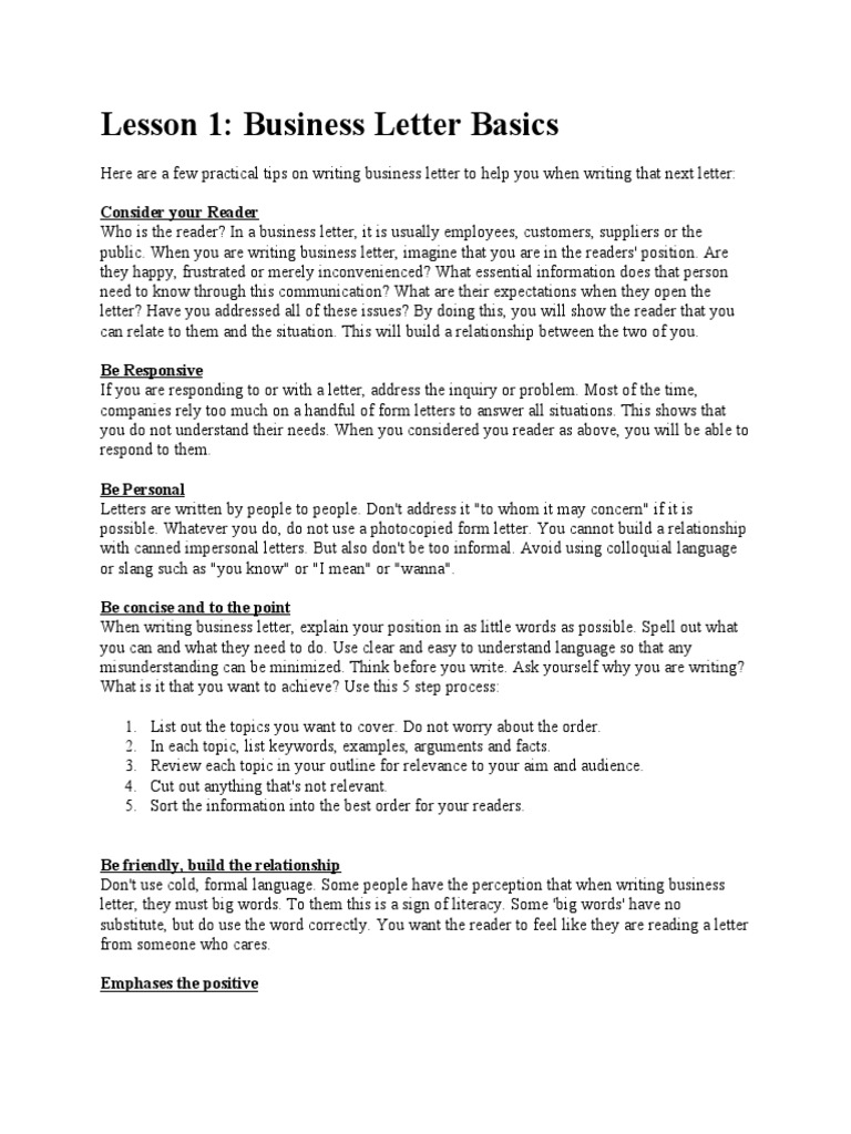 Lesson 1 - Writing Business Letters | PDF | Communication | Cognition