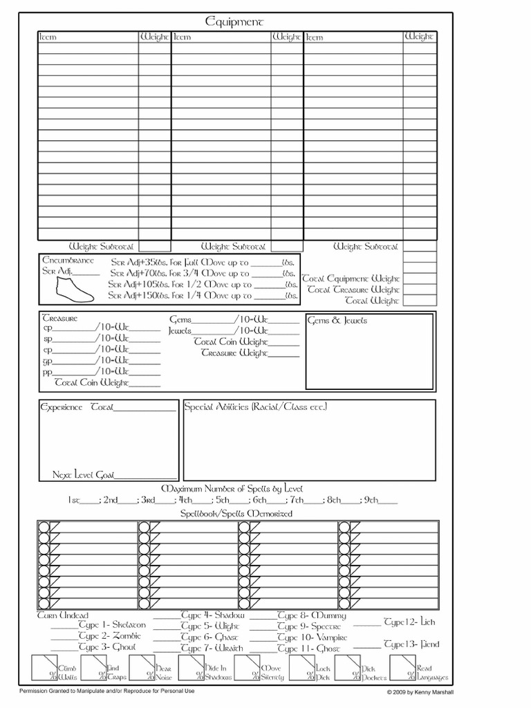 OSRIC Character Sheet by Urk | PDF