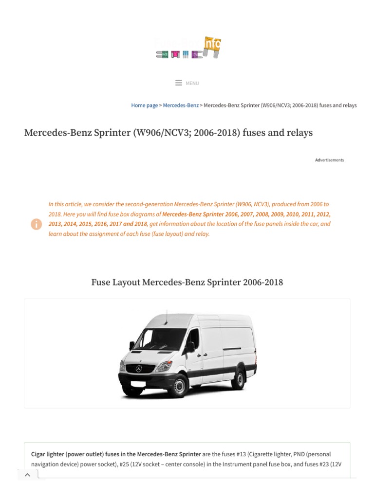 Fuse Box Diagram Mercedes-Benz Sprinter (W906 2006-2018) | PDF | Relay ...