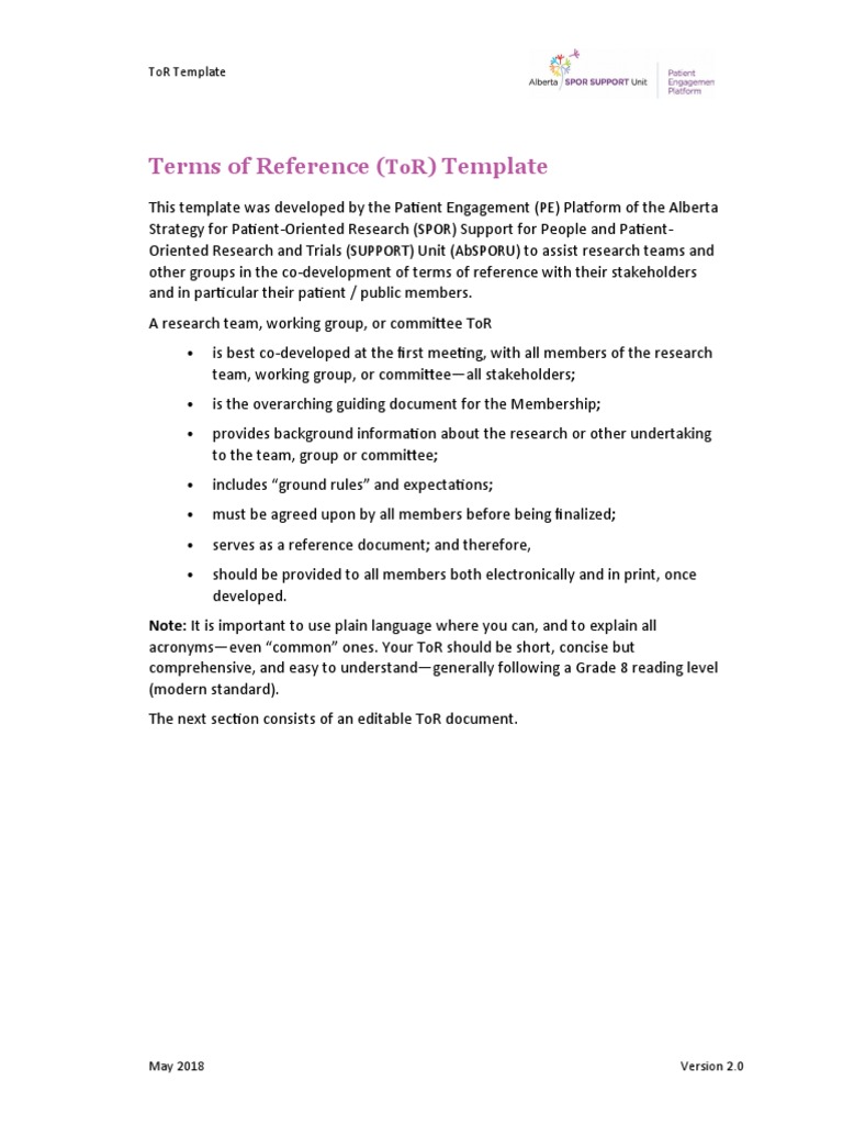 Terms of Reference Template May2018 v2.0 | PDF | Decision Making ...