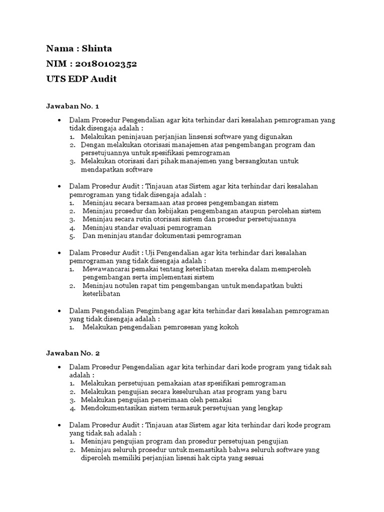 UTS EDP Audit - Shinta 20180102352 | PDF