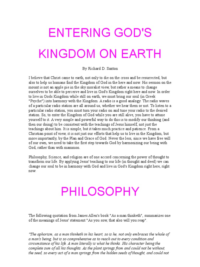 Entering God'S Kingdom On Earth | PDF | Thought | Love