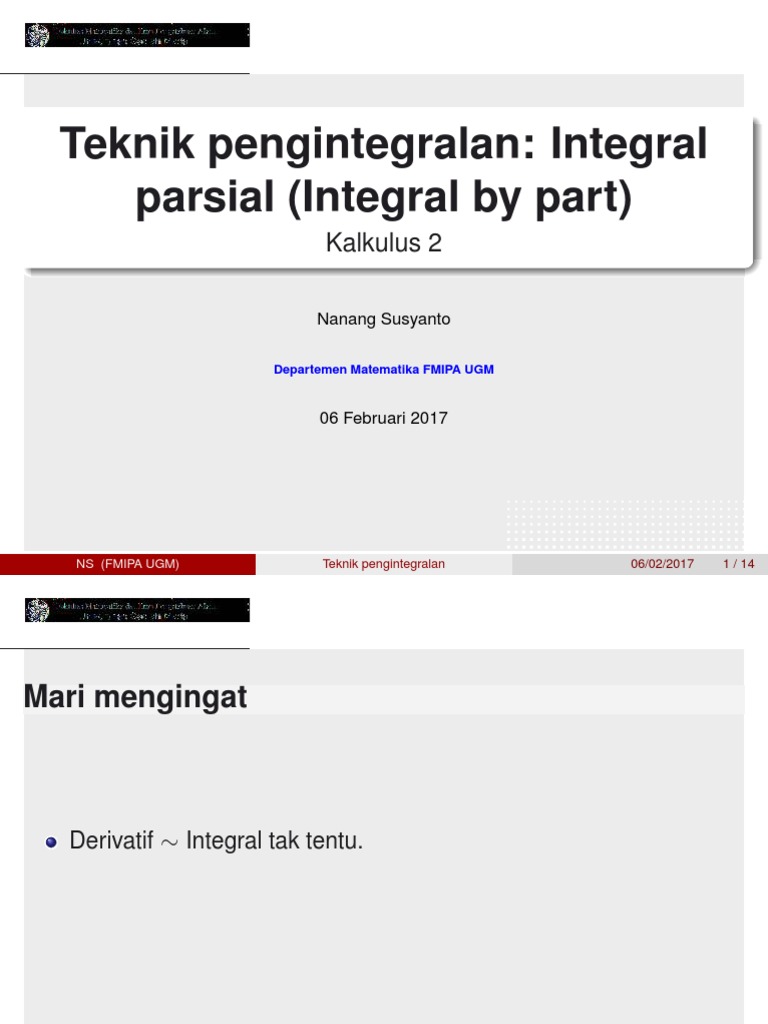 Teknik Integral Parsial dalam Kalkulus | PDF | Metode & Bahan Ajar