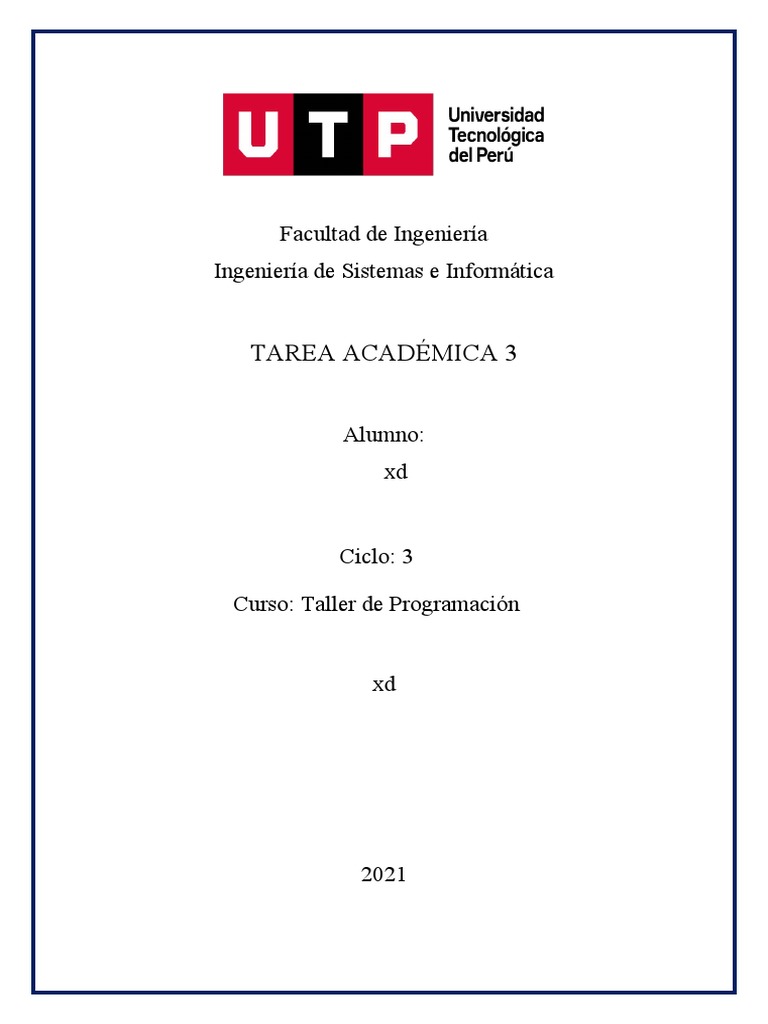 Trabajo 3 Taller de Programación (Java) 3er Ciclo UTP | PDF | Programa de computadora | Programación