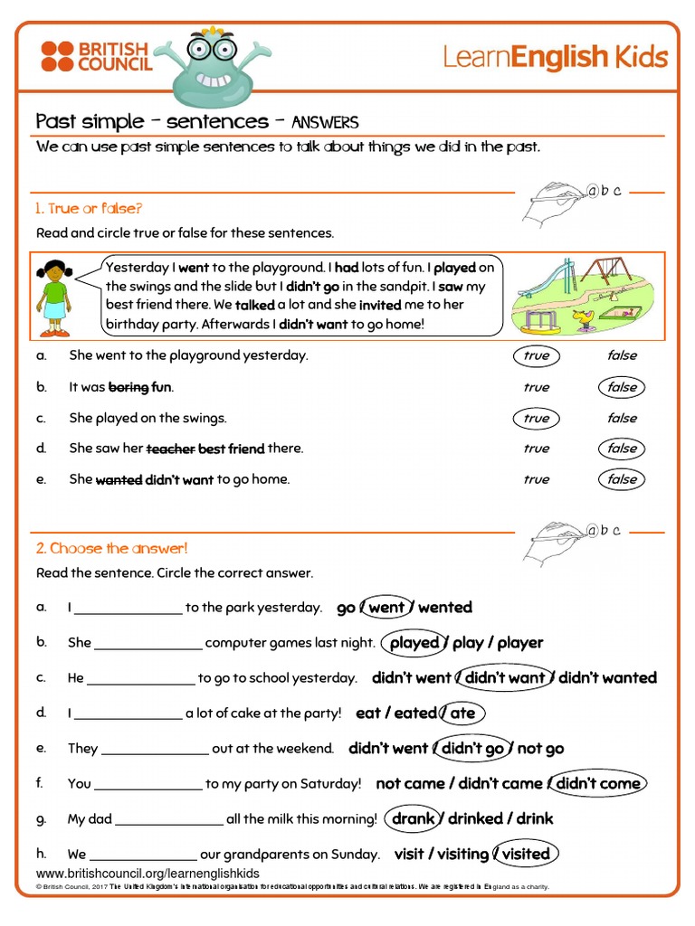 Grammar Practice Past Simple Sentences Worksheet Answers | PDF ...